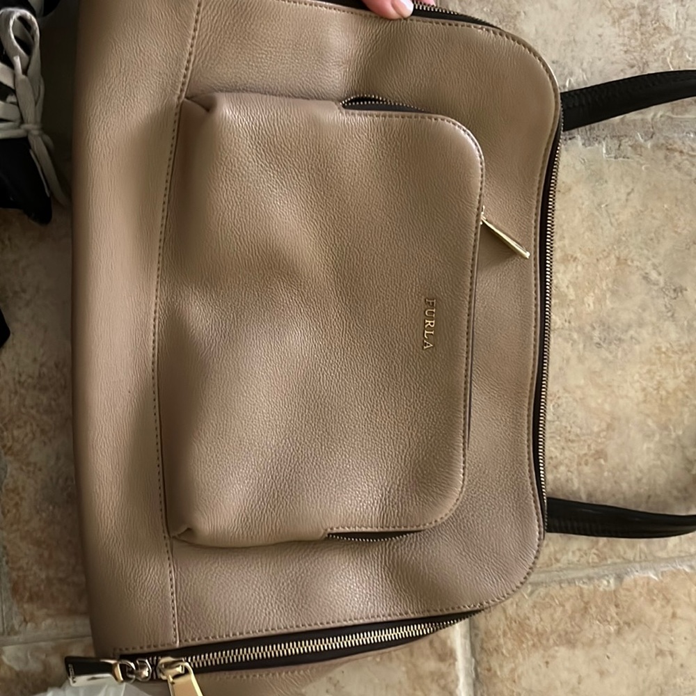 Furla Beige Front Pocket Satchel - Gem